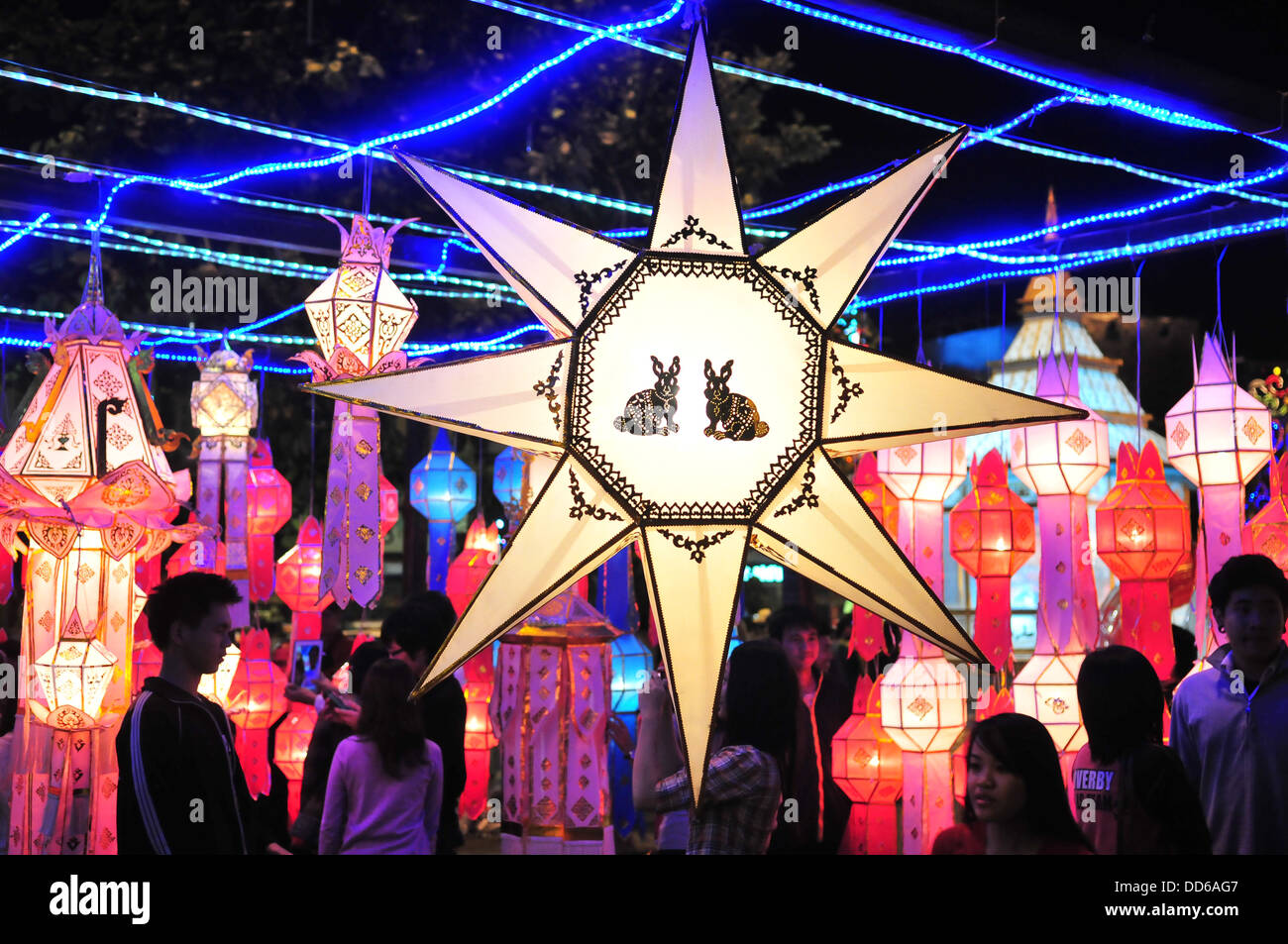 Loy Krathong lanterns displayed at Thapae Gate, Chiang Mai, Northern ...