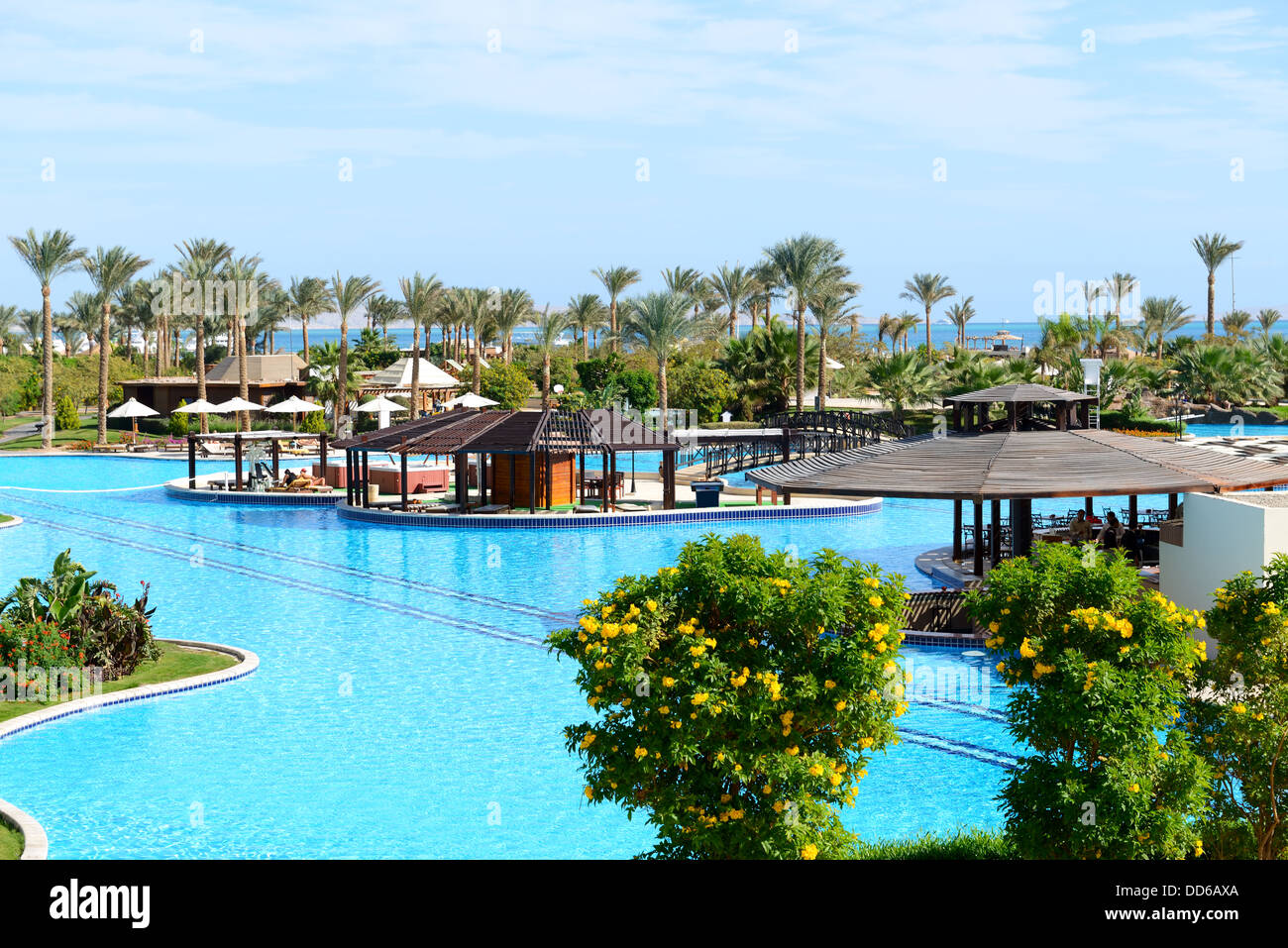 The swimming pool with bar at luxury hotel, Sharm el Sheikh, Egypt ...