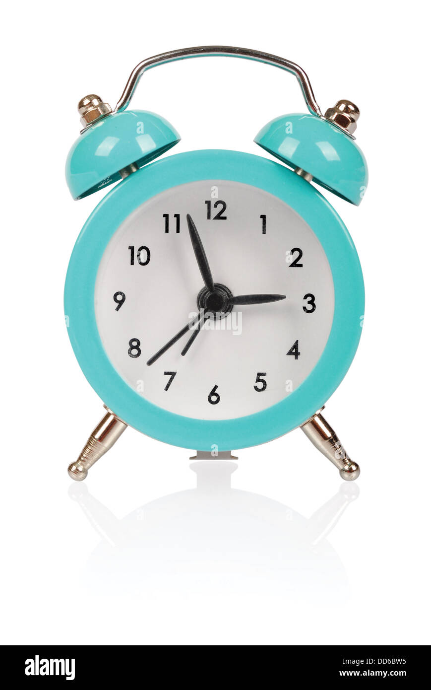Old fashioned alarm clock on white background Stock Photo - Alamy