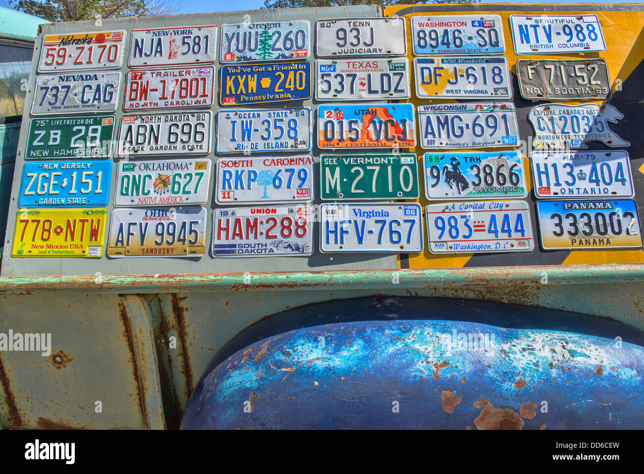 license plates along historic Route 66, Seligman, Arizona Stock Photo ...