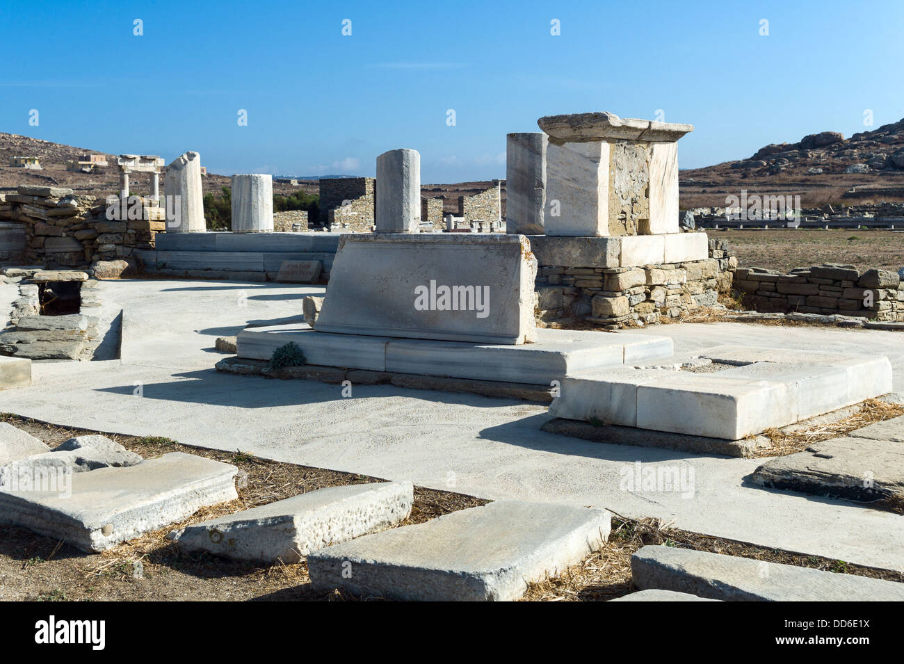 Greece, Delos, archaeological site, the ruins of the Italian's Agora ...