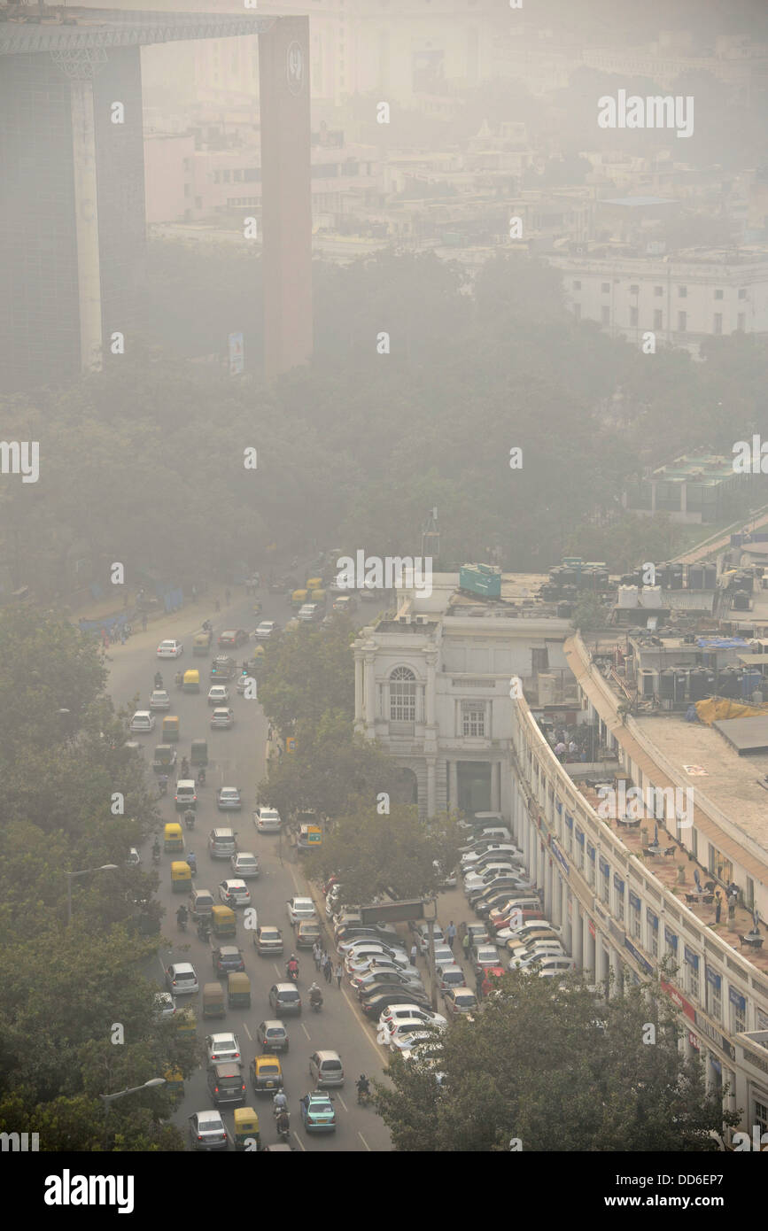 Heavy smog hangs over Connaught Place in Delhi in India Stock Photo - Alamy