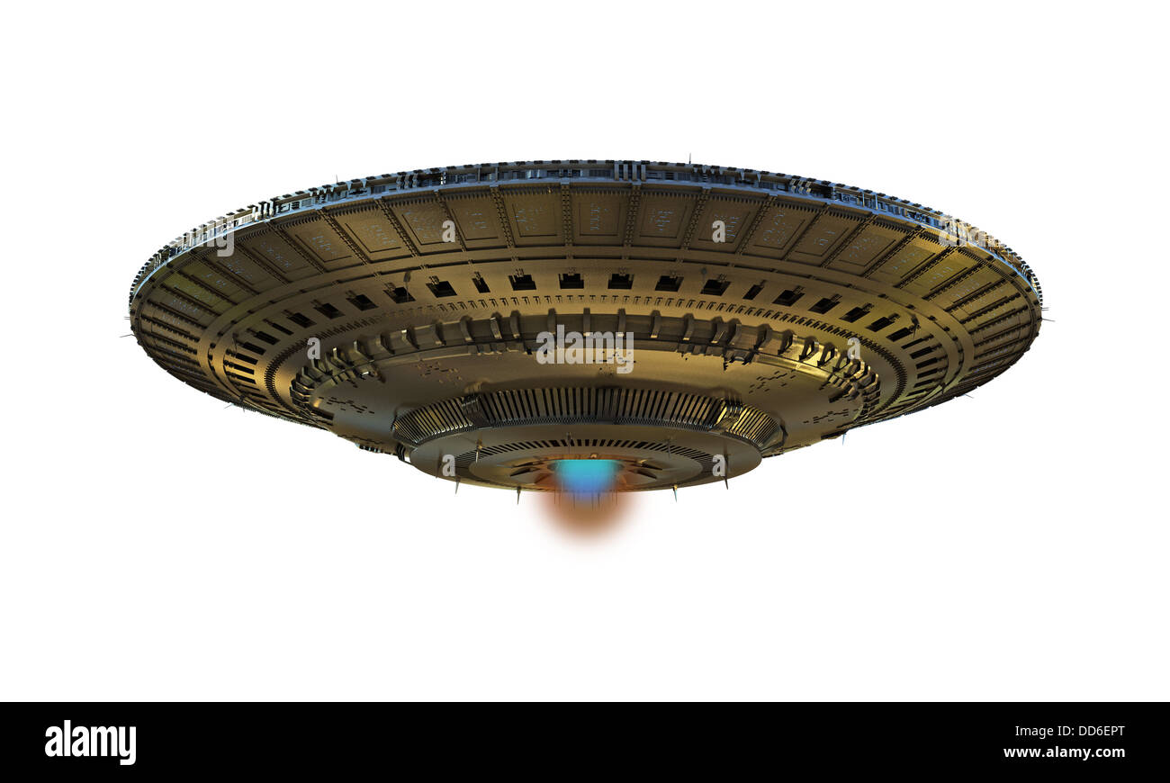 alien spaceship isolated on white background Stock Photo - Alamy