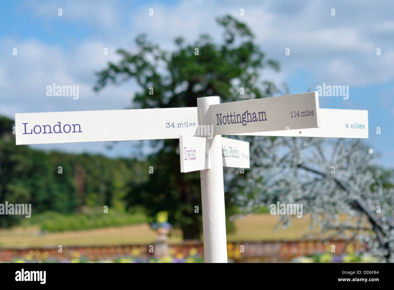 Wooden sign with location markers Nottingham London Stock Photo - Alamy