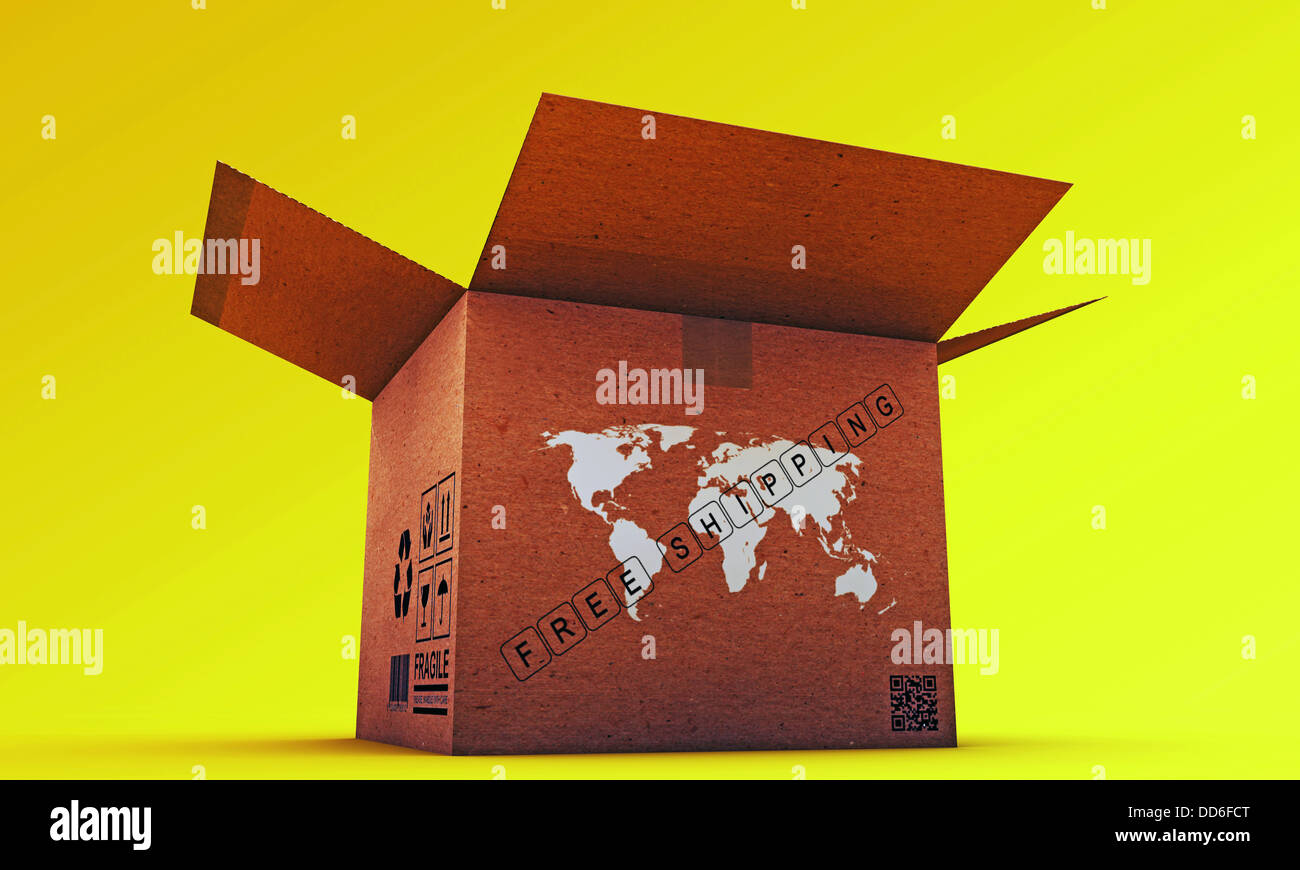 cardboard box open isolated on yellow background Stock Photo - Alamy