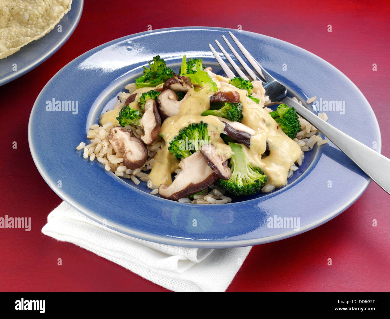 Broccoli shiitake mushrooms tofu curry sauce hi-res stock photography ...