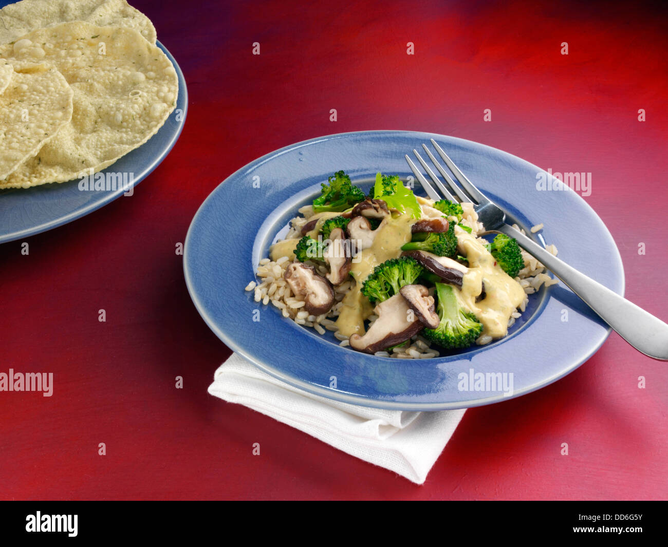 Broccoli shiitake mushrooms tofu curry sauce hi-res stock photography ...