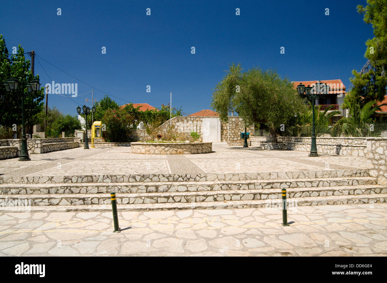 Town Square, Katomeri village capital of Meganisi Island, Lefkas ...