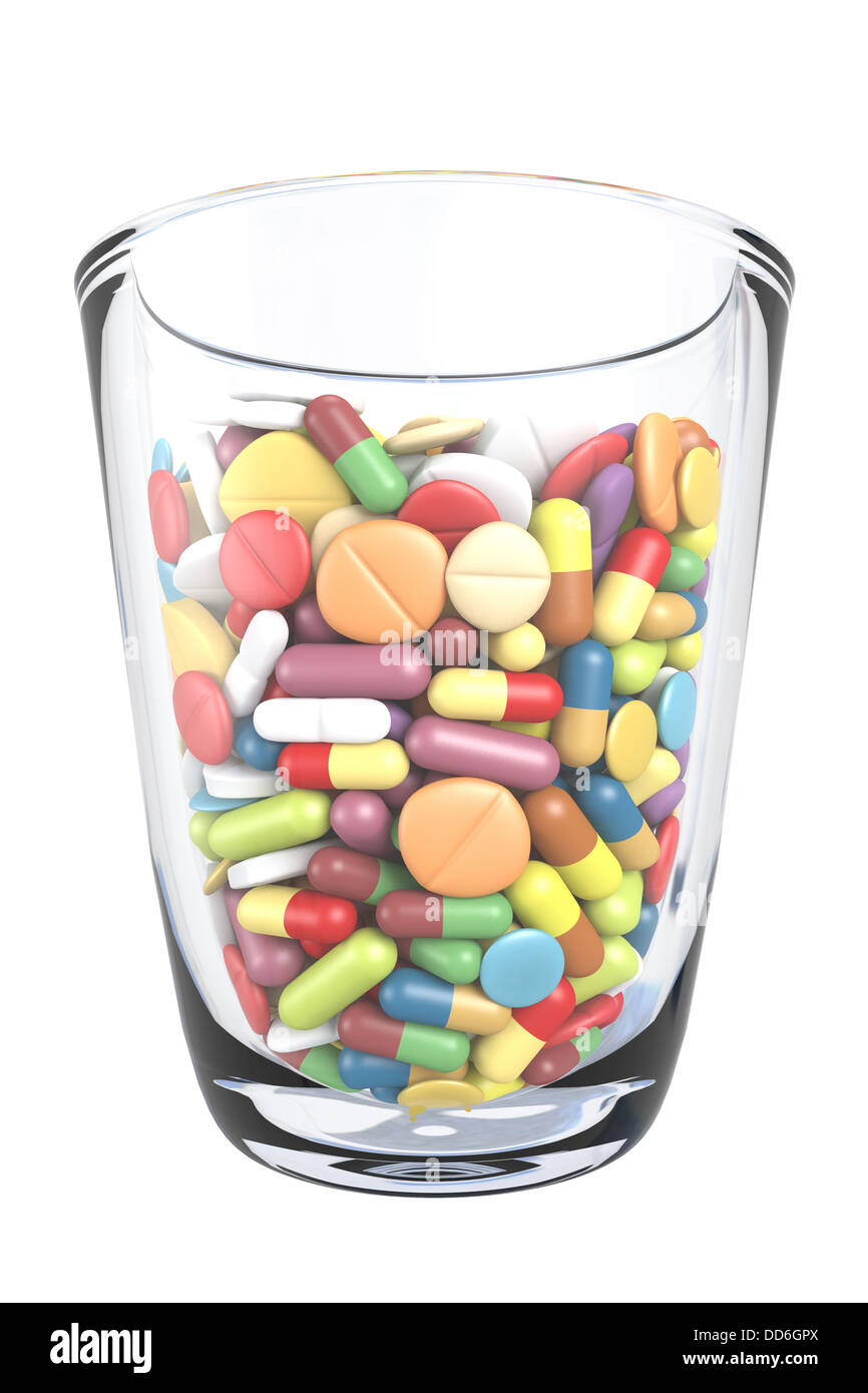 glass full of multicolored drugs - isolated on white Stock Photo - Alamy