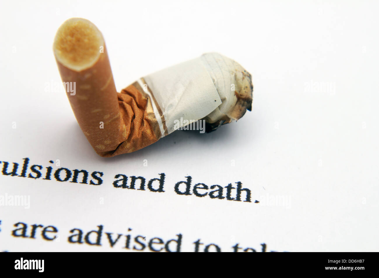 Death text on white paper with ciggarete Stock Photo - Alamy
