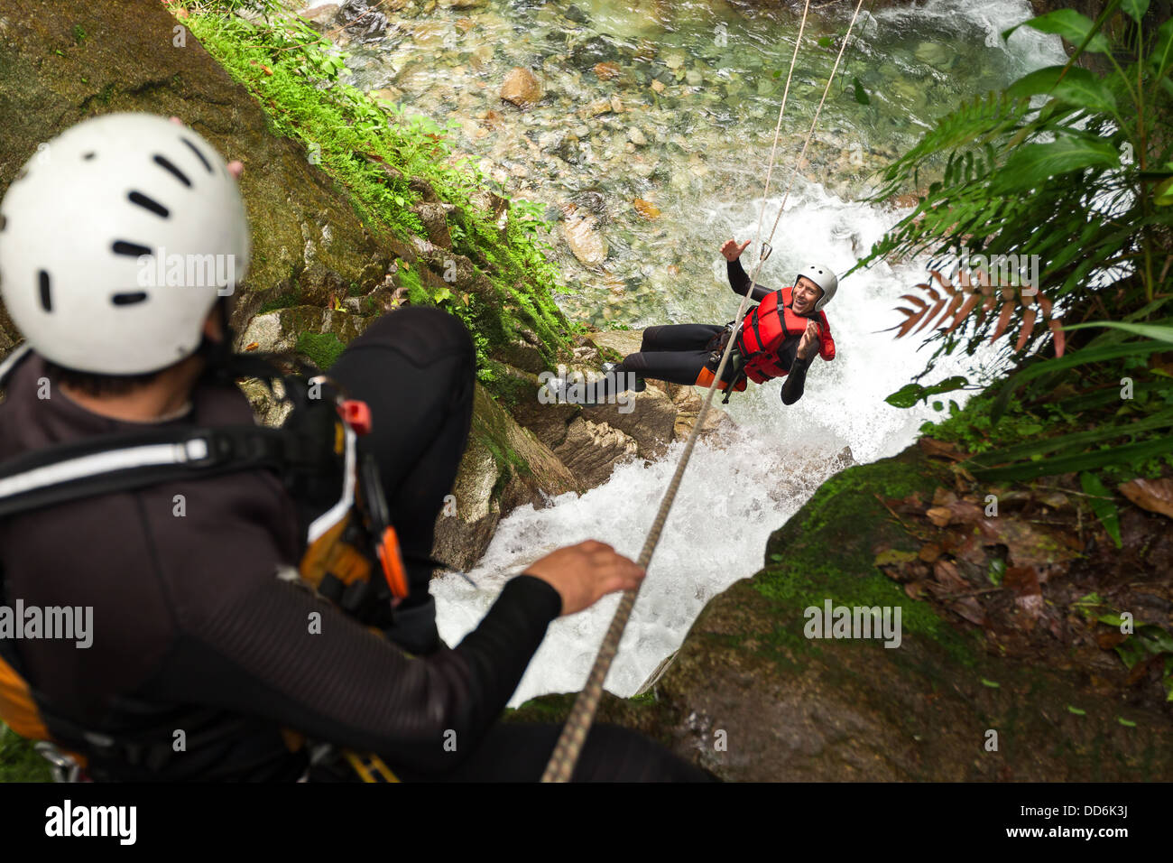 Adult Man Zip Line Experience In South America Stock Photo - Alamy