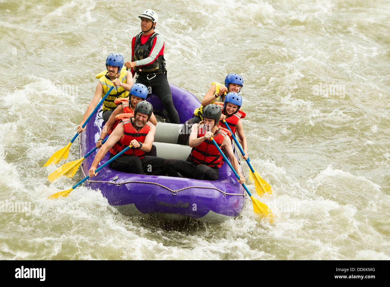 Whitewater Rafting Boat Group Of Seven People Stock Photo - Alamy
