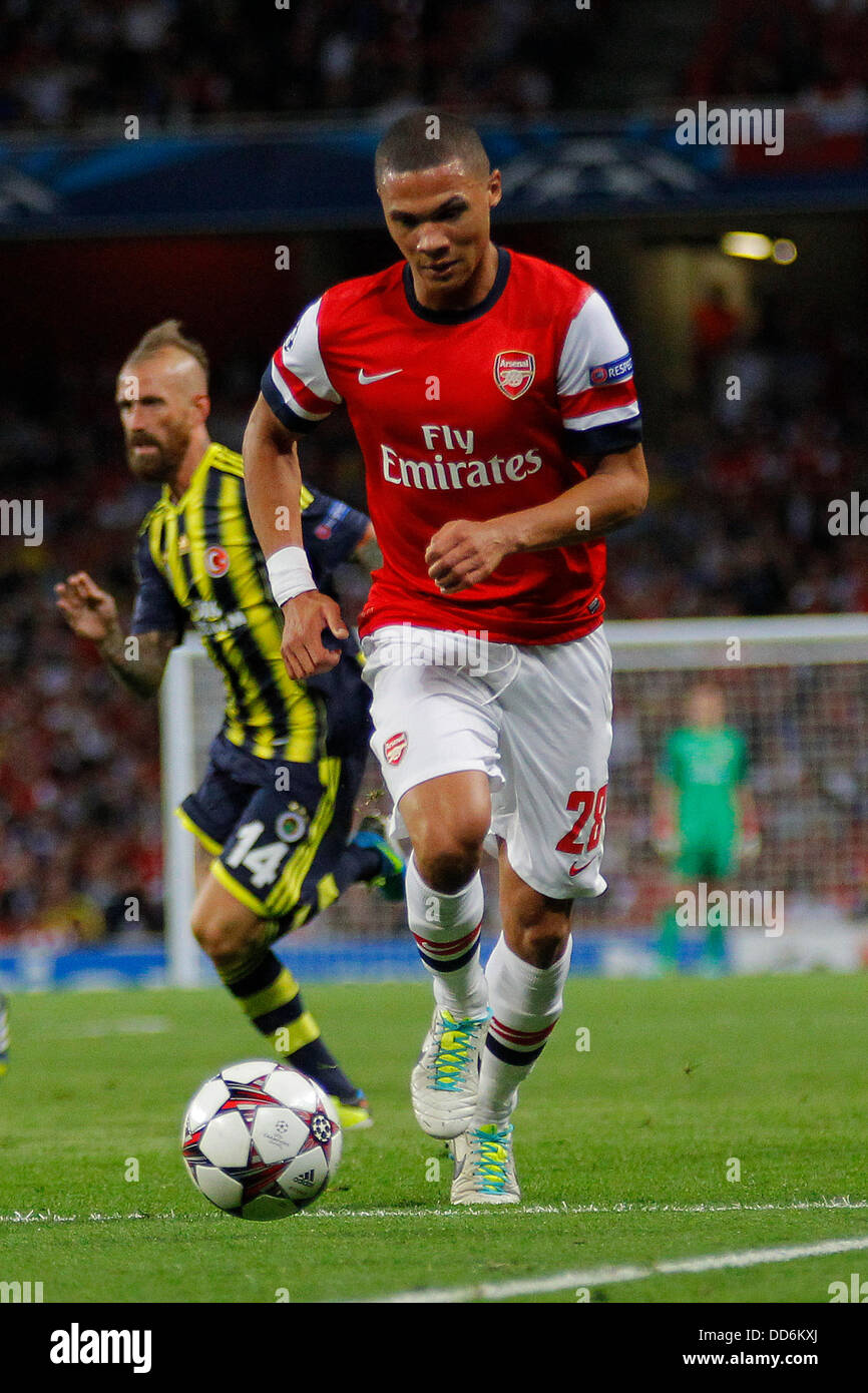 London, UK. 27th Aug, 2013. Arsenal's Kieran Gibbs runs with the ball ...