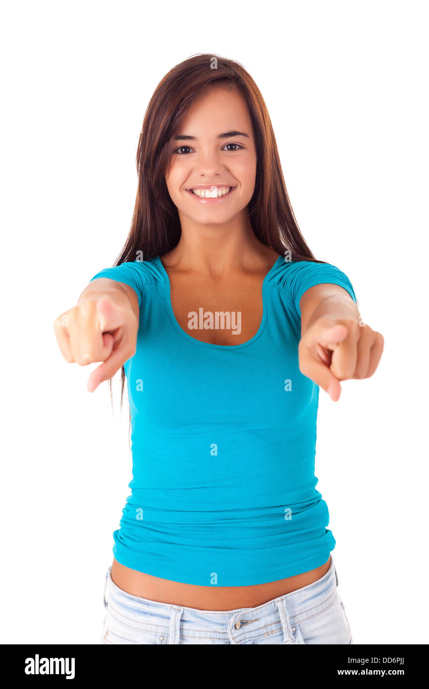 Happy young student expressing positivity sign, isolated over white ...