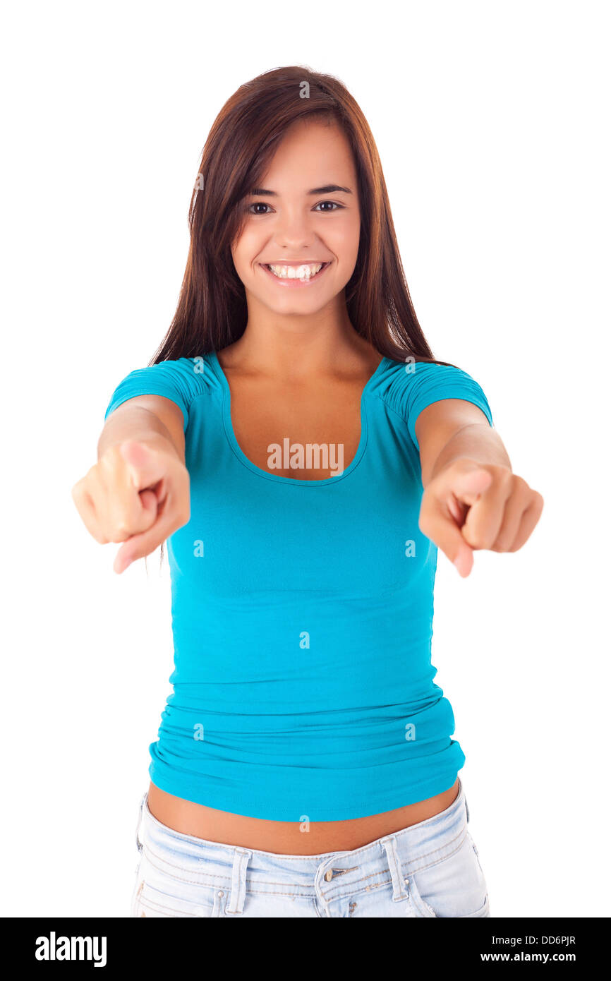 Happy young student expressing positivity sign, isolated over white ...