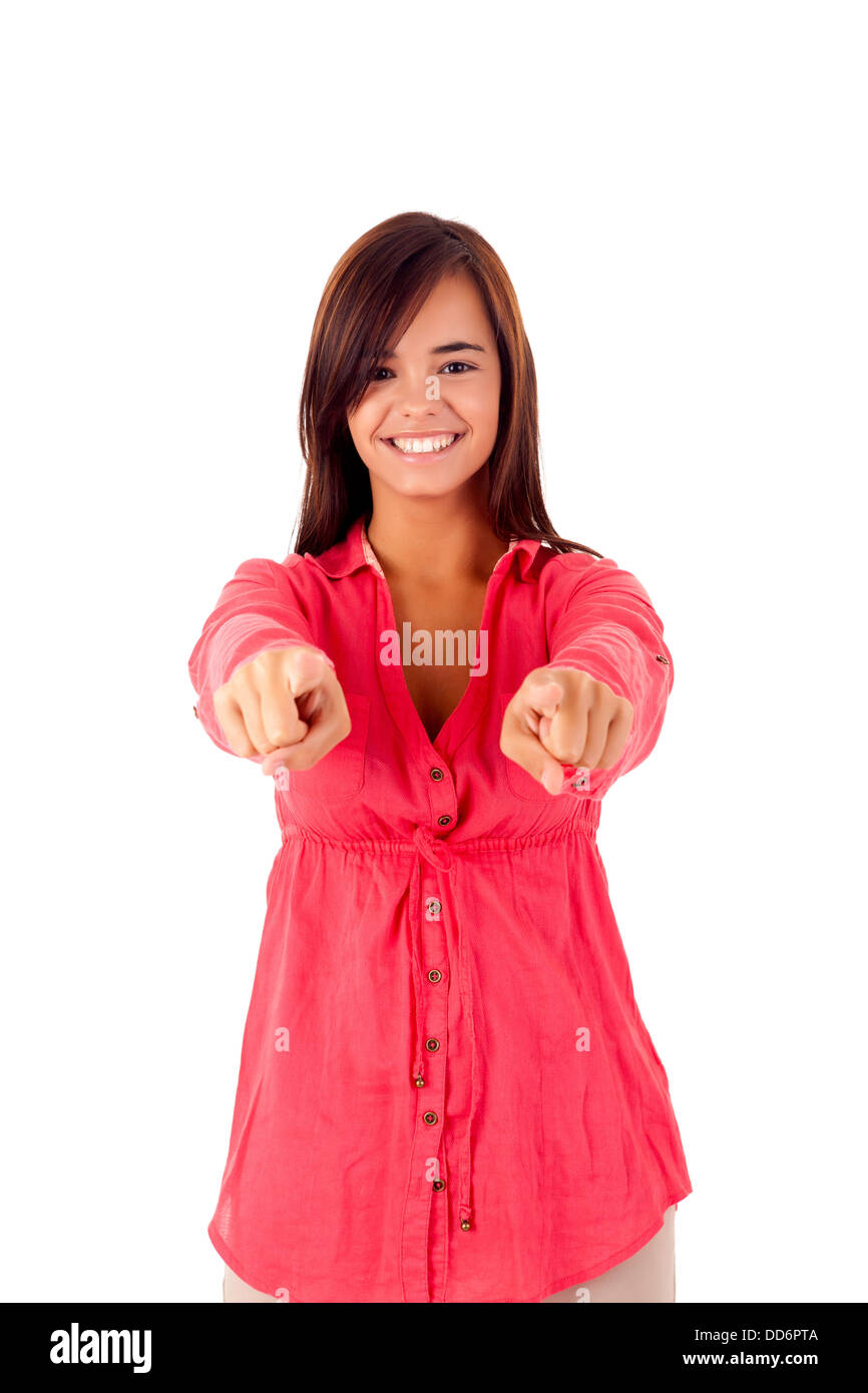 Happy young student expressing positivity sign, isolated over white ...