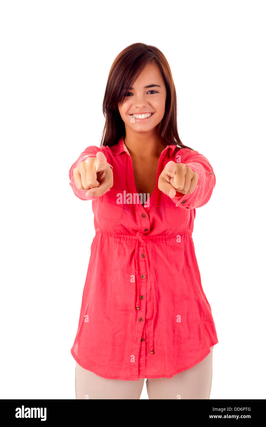 Happy young student expressing positivity sign, isolated over white ...