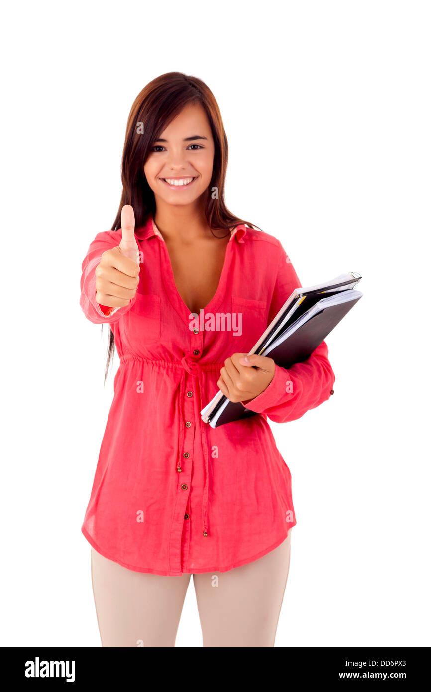 Happy young student expressing positivity sign, isolated over white ...