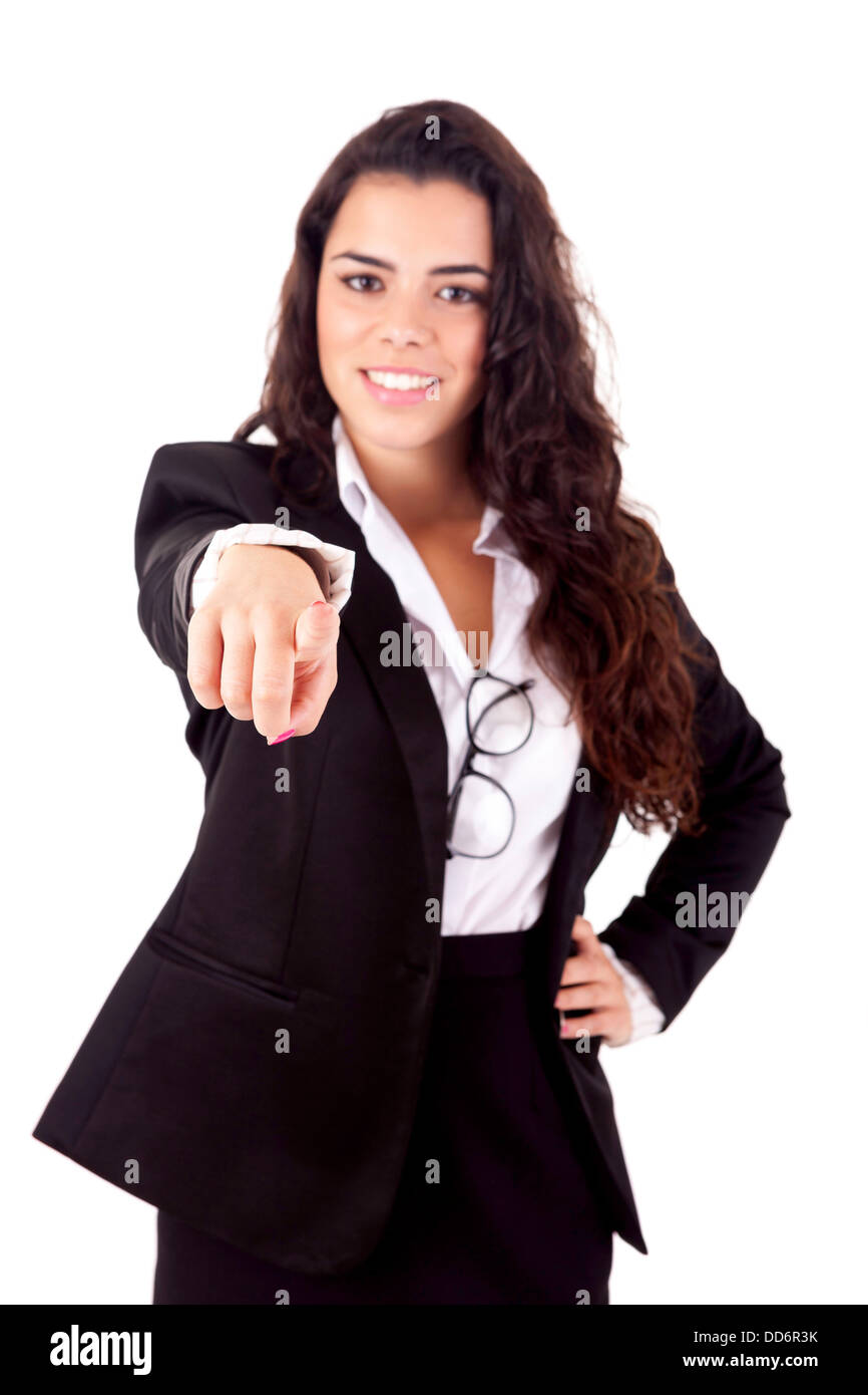 Business woman, pointing forward - isolated over white Stock Photo - Alamy