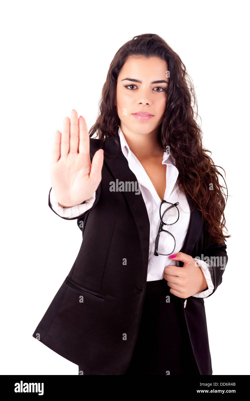 Business woman making stop sign Stock Photo - Alamy