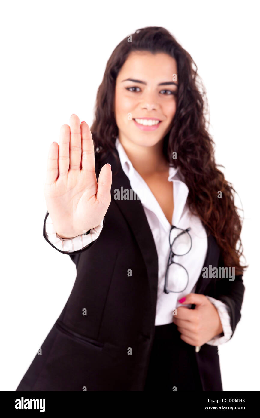 Business woman making stop sign Stock Photo - Alamy