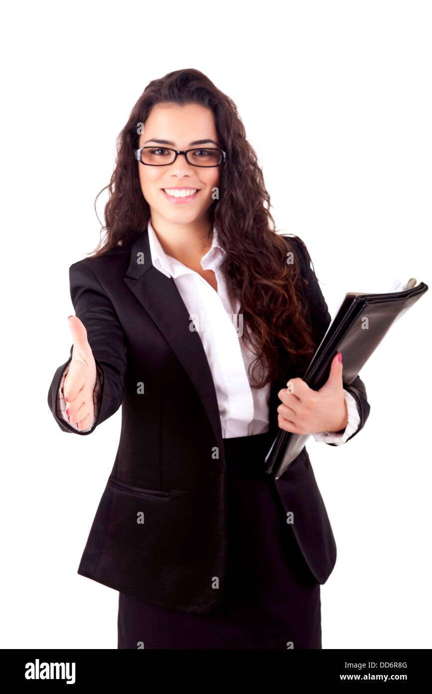 Young business woman offering handshake Stock Photo - Alamy