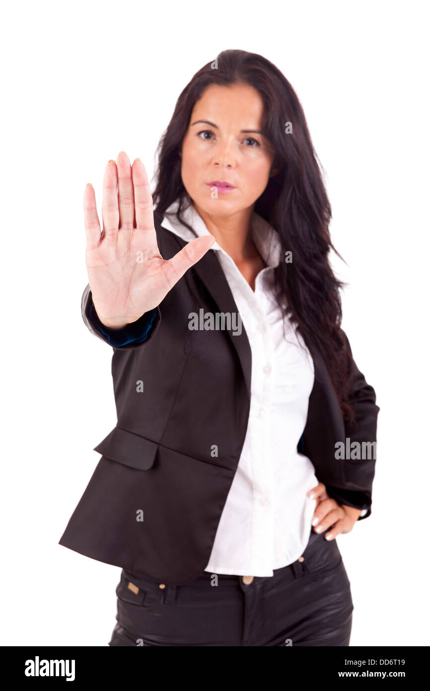 Business woman making stop sign Stock Photo - Alamy