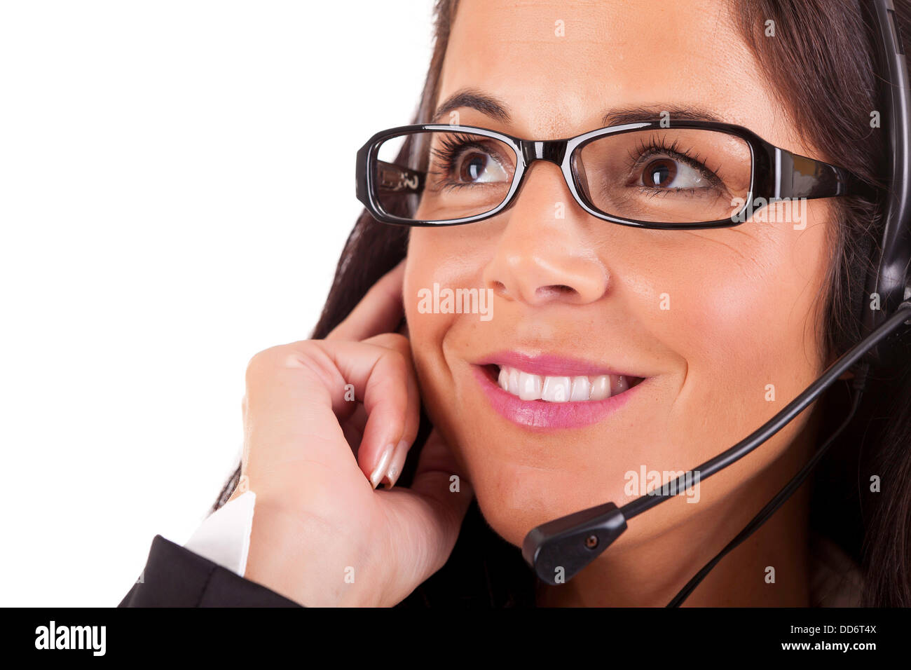 Friendly young beautiful telephone operator at work Stock Photo - Alamy