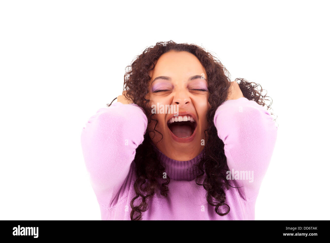Mad woman screaming, isolated over white background Stock Photo - Alamy