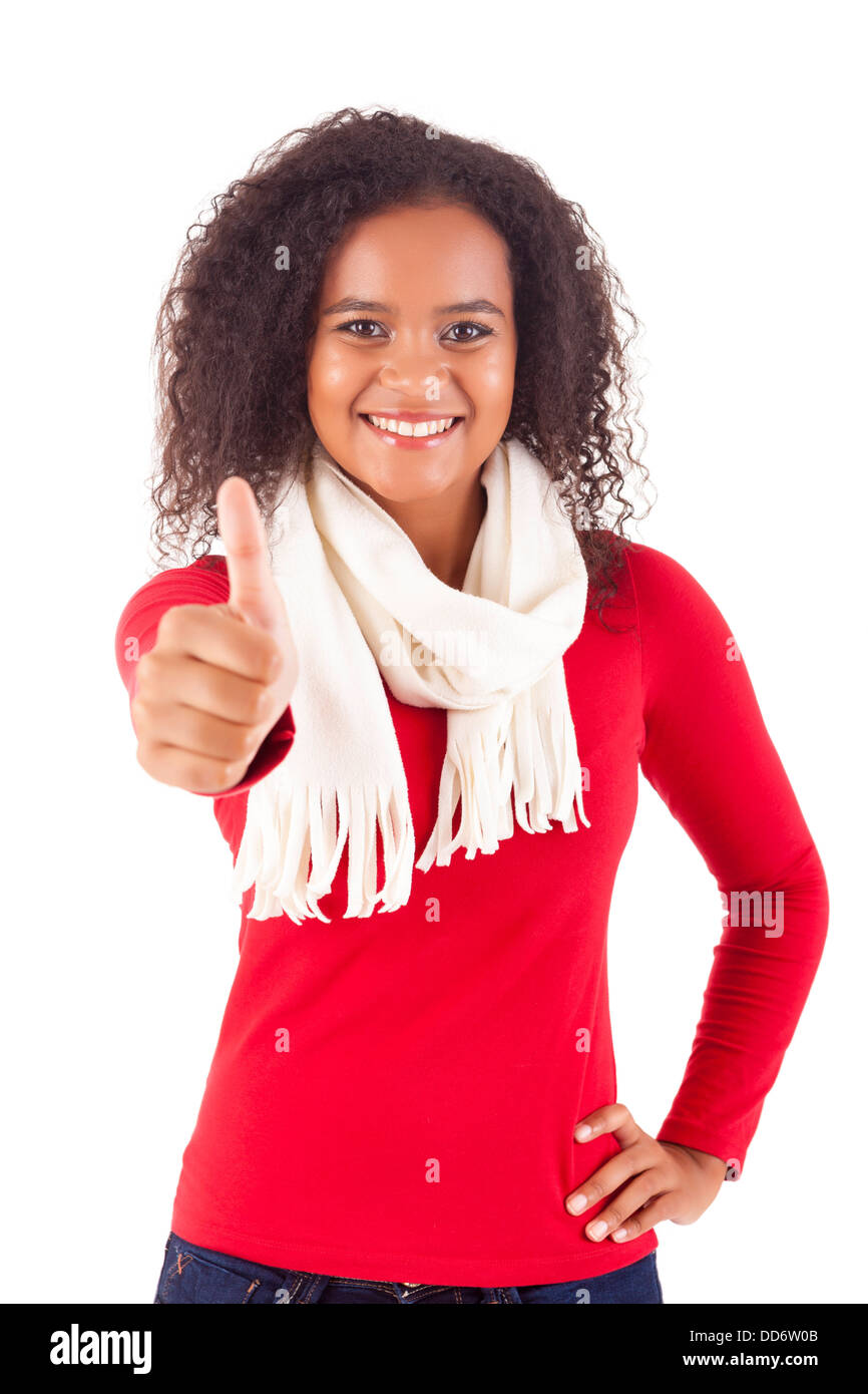 Happy young woman expressing positivity sign, isolated over white Stock ...