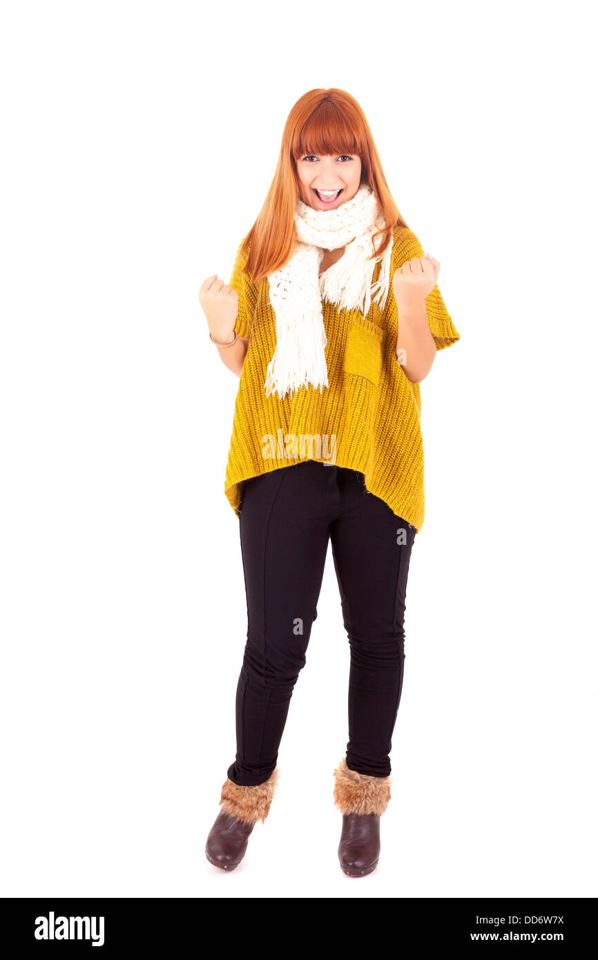 Happy young woman expressing positivity sign, isolated over white Stock ...