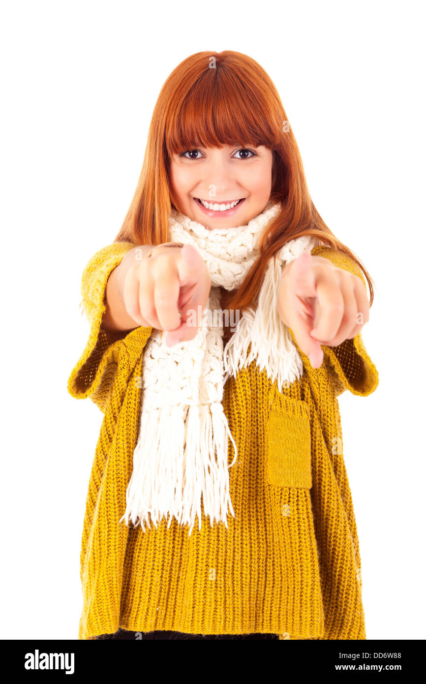 Happy young woman expressing positivity sign, isolated over white Stock ...