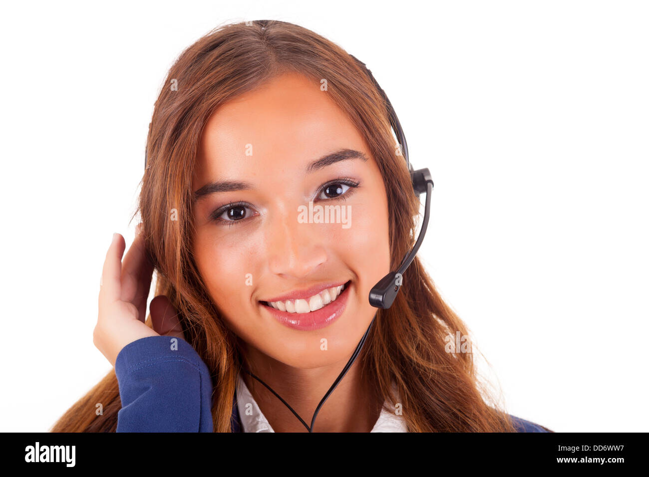 Friendly telephone operator, isolated over white background Stock Photo ...