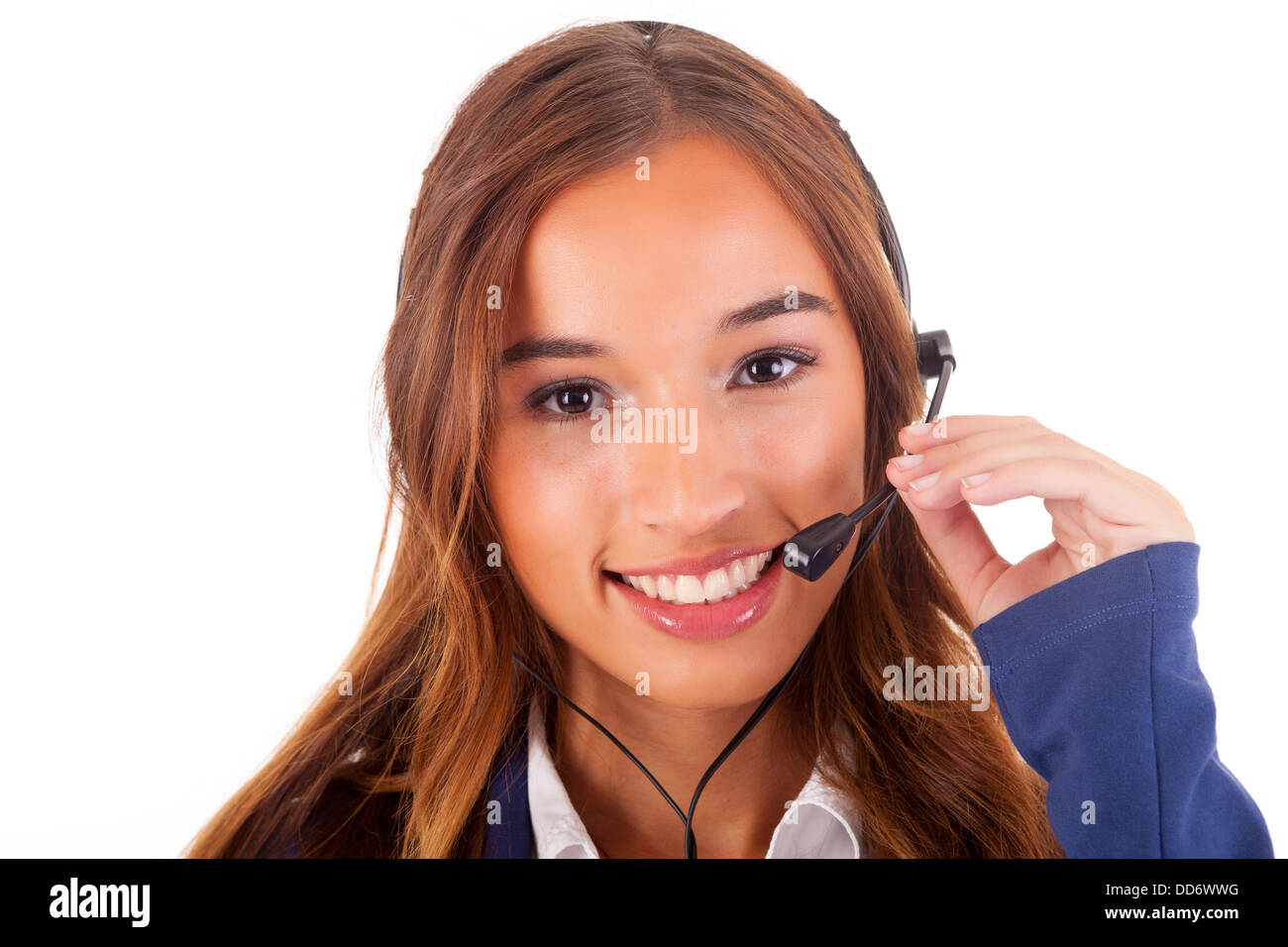 Friendly telephone operator, isolated over white background Stock Photo ...