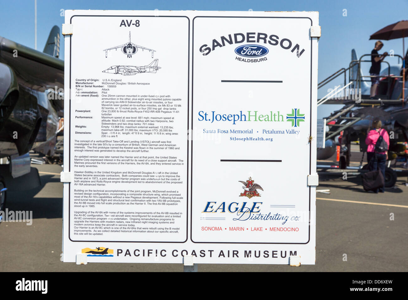 8/18/2013, Santa Rosa, California. Sign at airshow detailing the ...