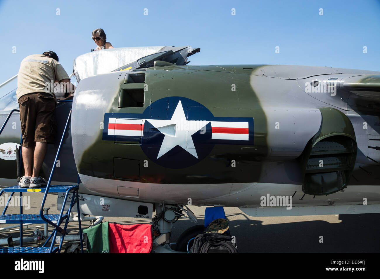 8/18/2013, Santa Rosa, California. Man inspecting the cockpit of an AV ...