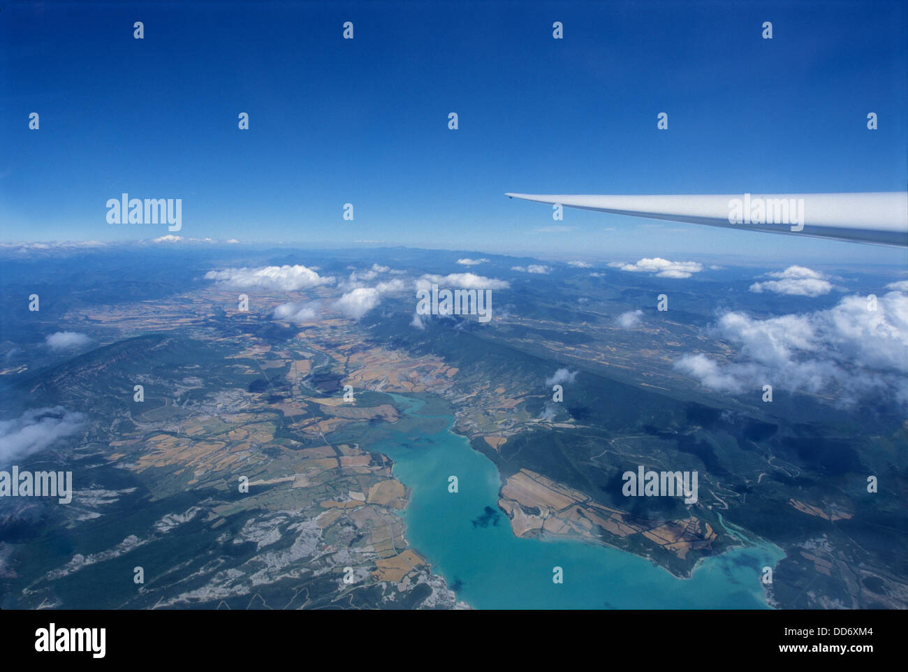Aerial view of from glider plane of Yesa lake (Embalse de Yesa), Aragon ...
