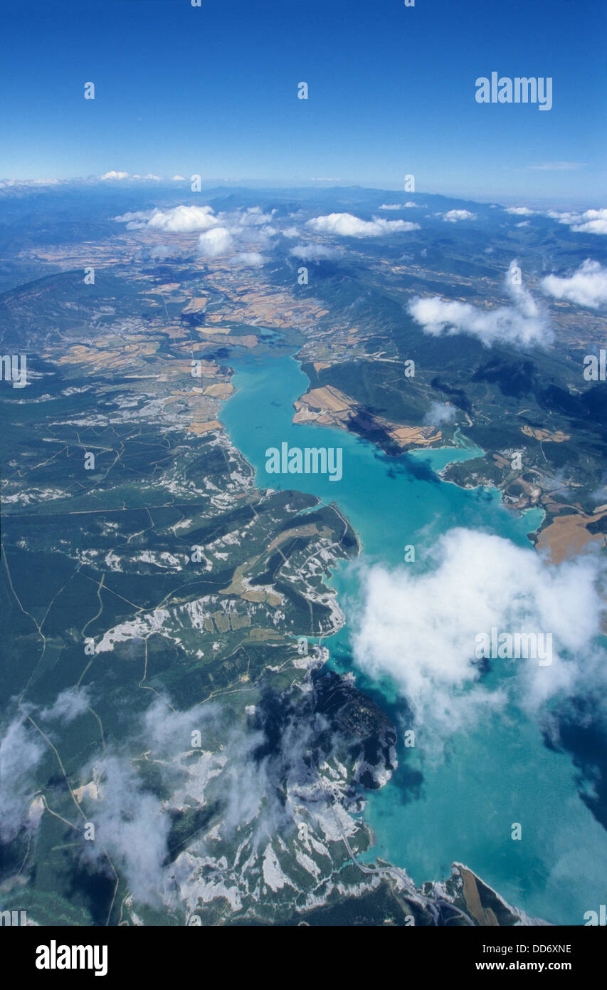 Aerial view of Yesa lake (Embalse de Yesa), Aragon, Spain Stock Photo ...