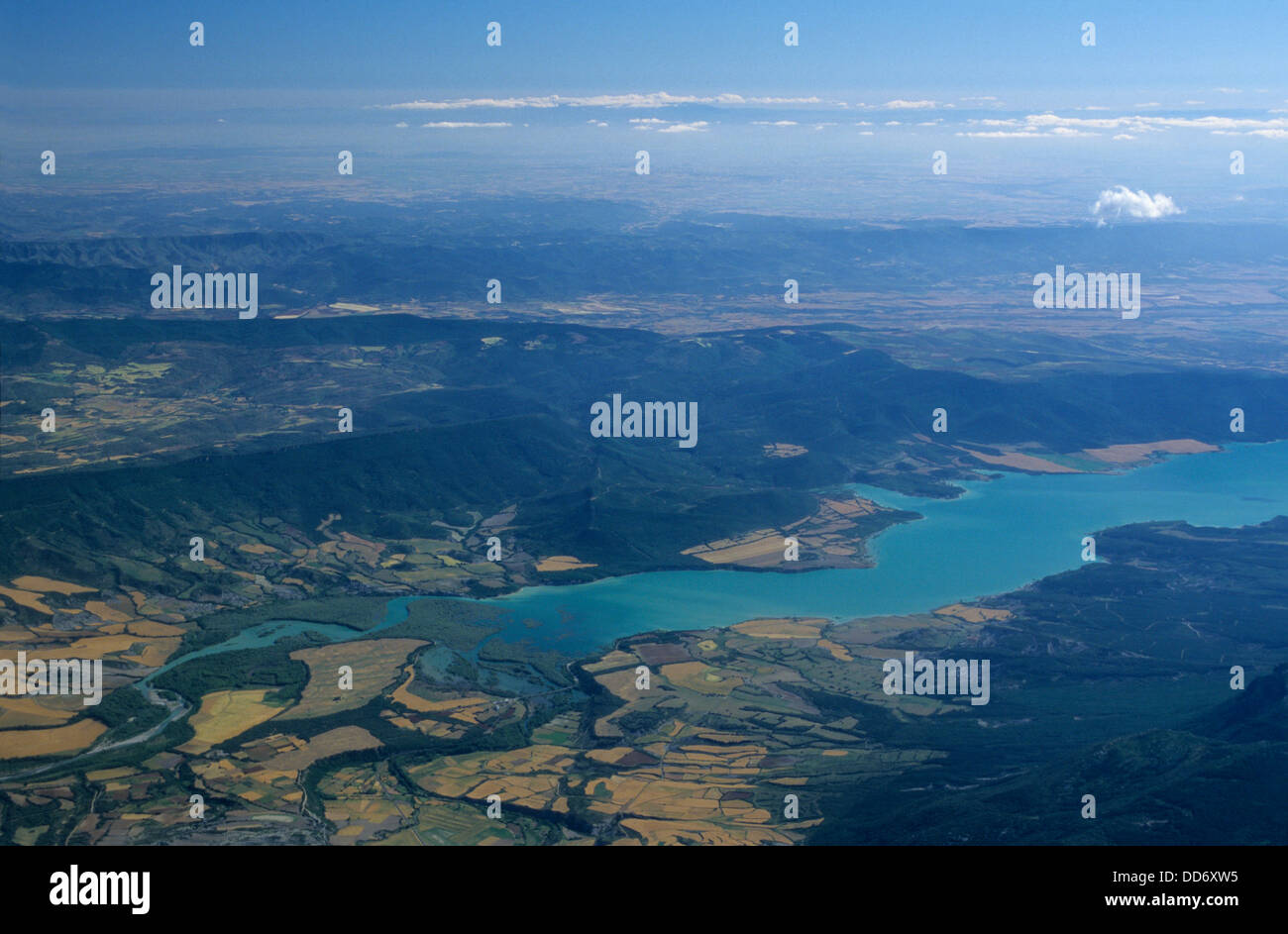 Aerial view of Yesa lake (Embalse de Yesa), Aragon, Spain Stock Photo ...
