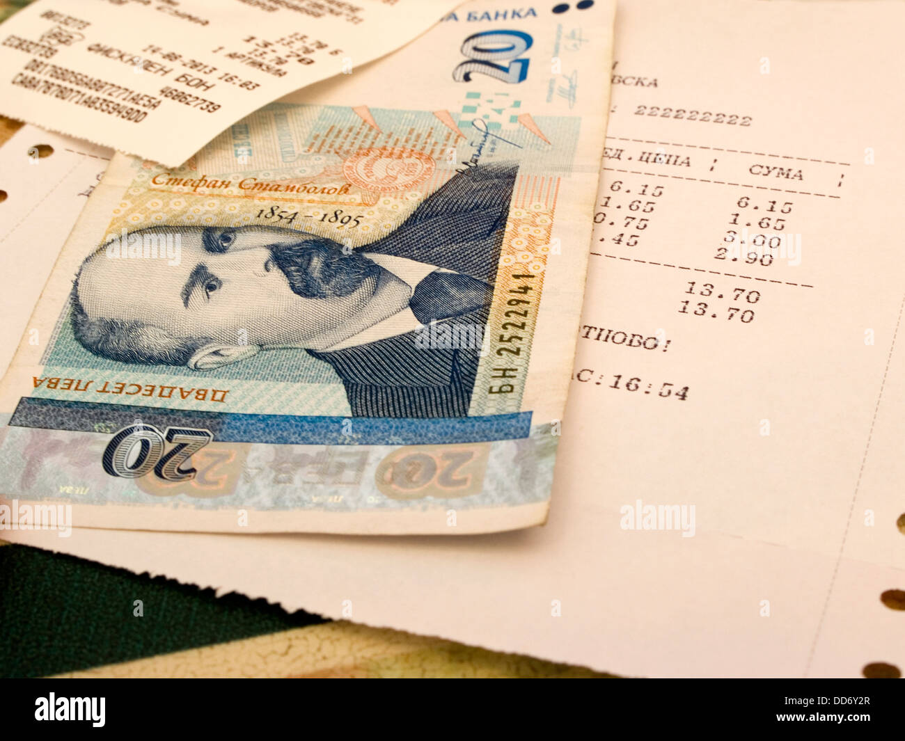 Paying the food bill at a cafe bar in Bulgaria Eastern Europe with ...