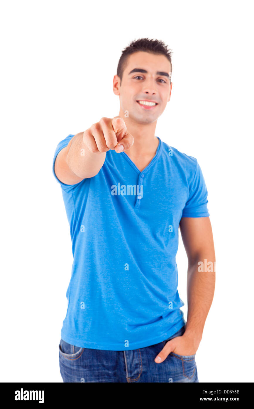 Studio shot of a handsome young man pointing forward Stock Photo - Alamy