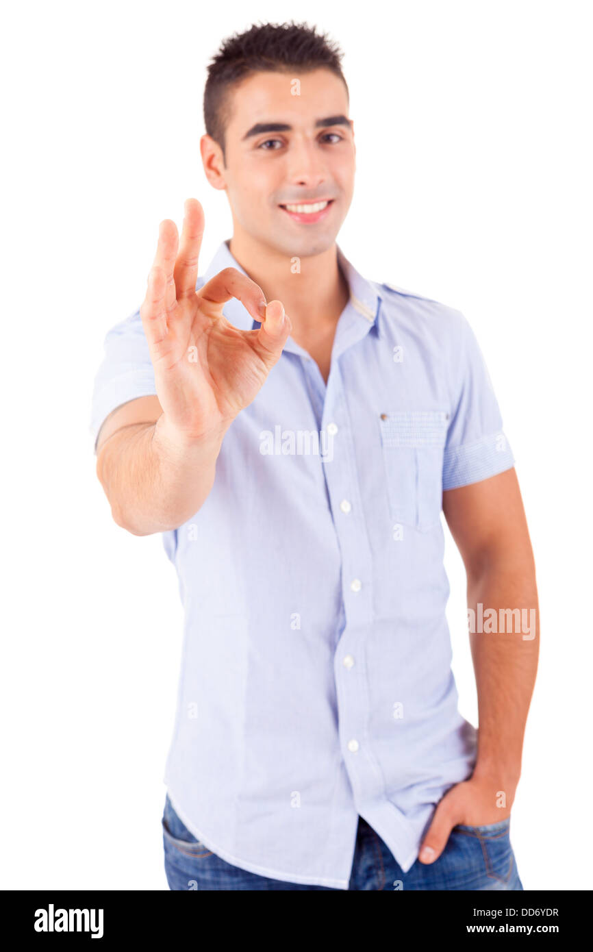 Studio picture of a young handsome man signaling ok Stock Photo - Alamy