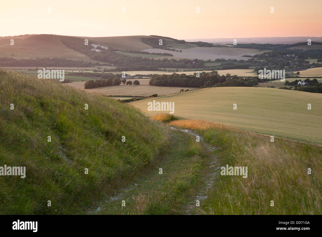 The view down Firle Beacon to Mount Caburn and Glynde in the South ...