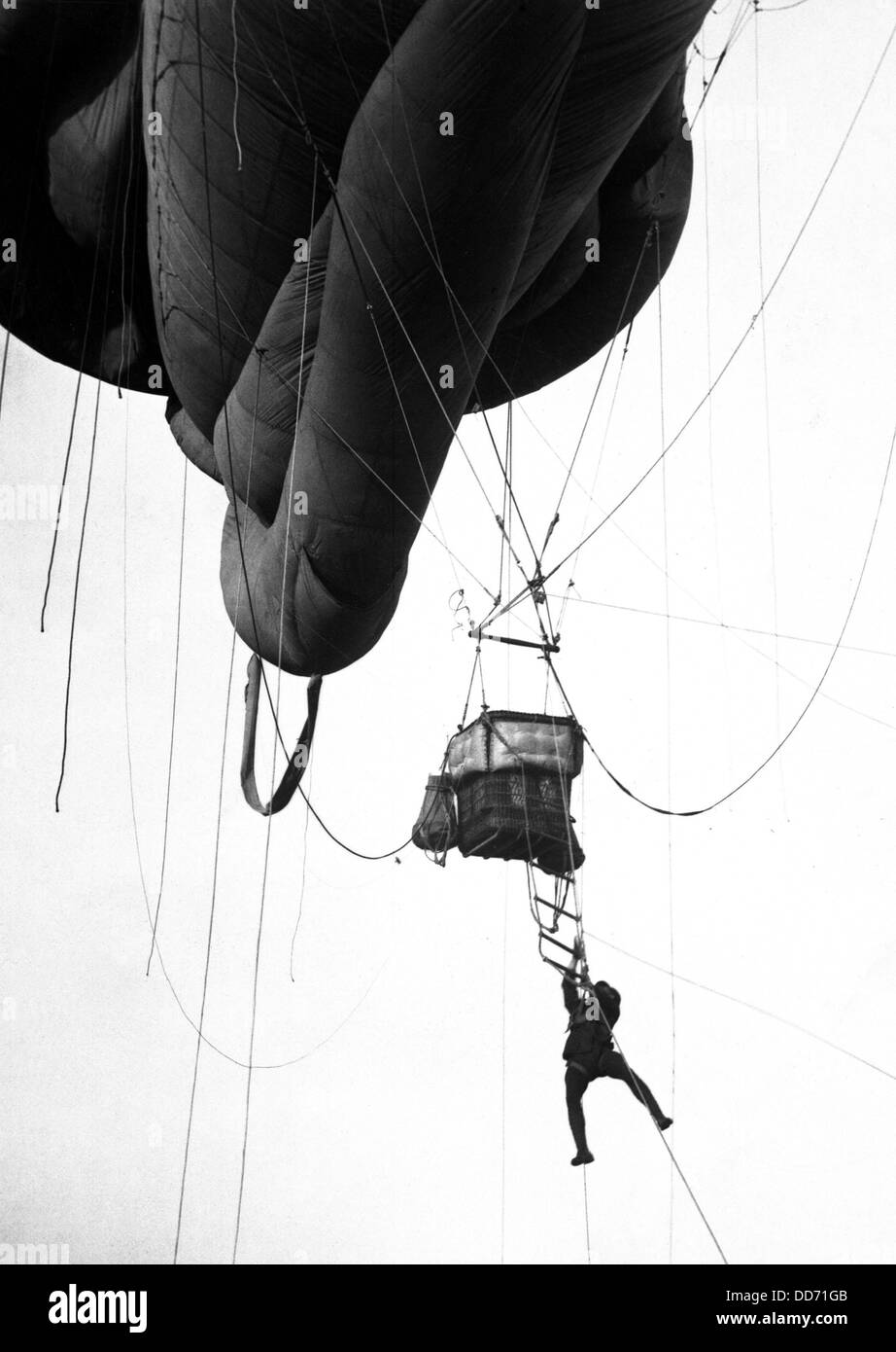 World War I aerial Naval observer coming down from a 'Blimp' type ...