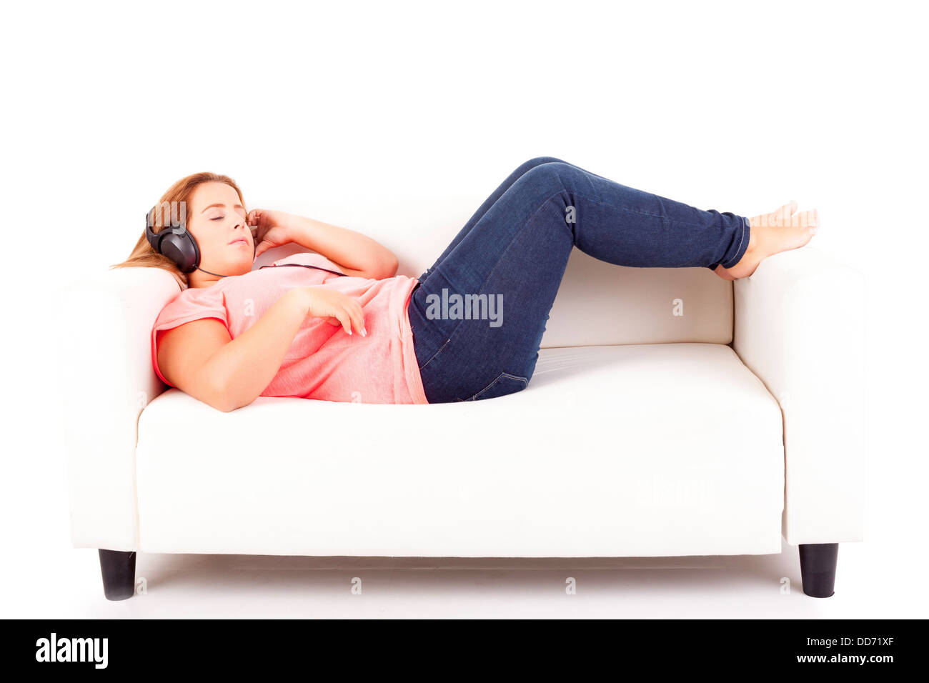 Young overweighted woman relaxing at home Stock Photo - Alamy