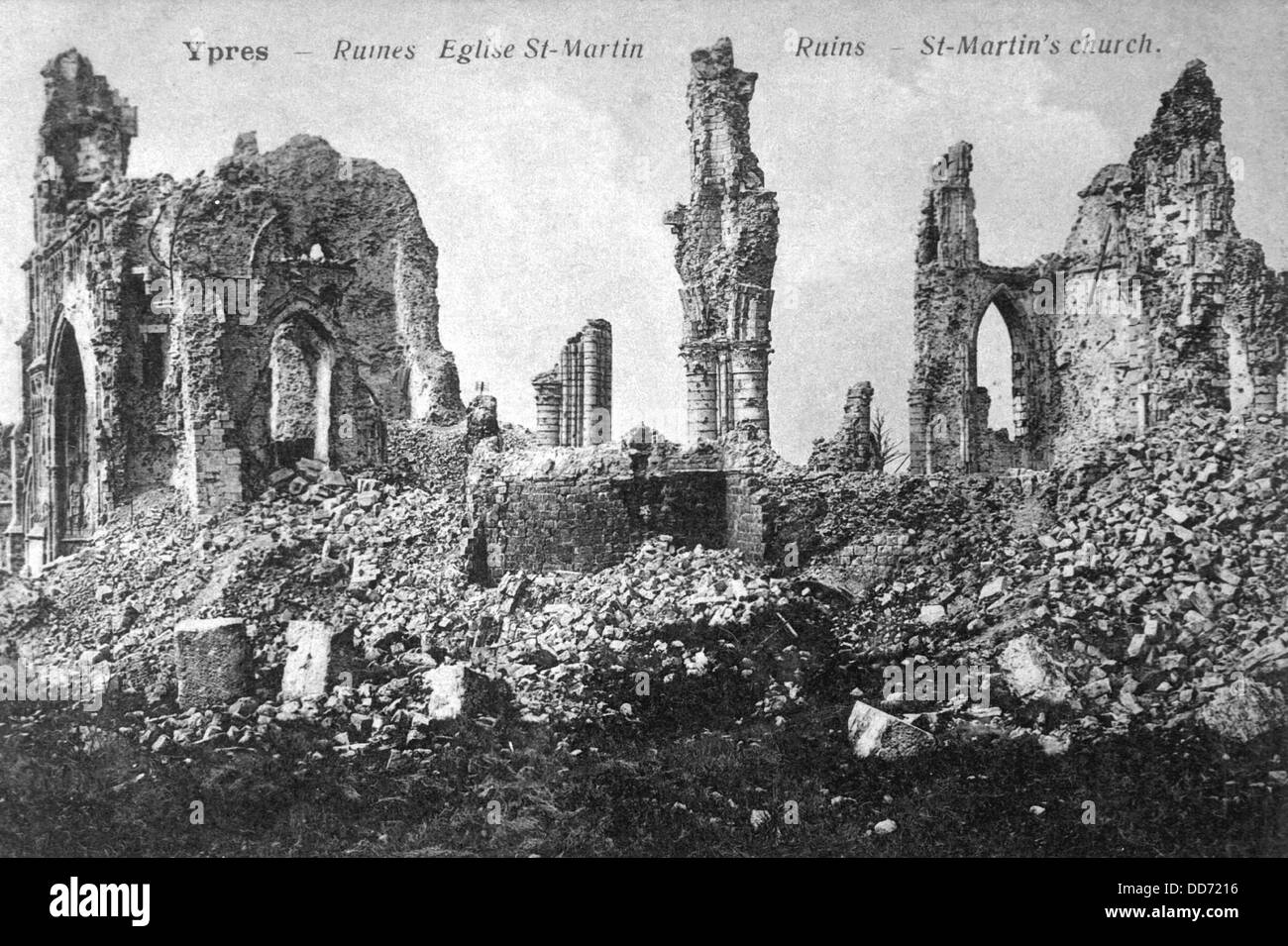 Ruins of St. Martin's Church in Ypres, Belgium, ca. 1918. During the ...