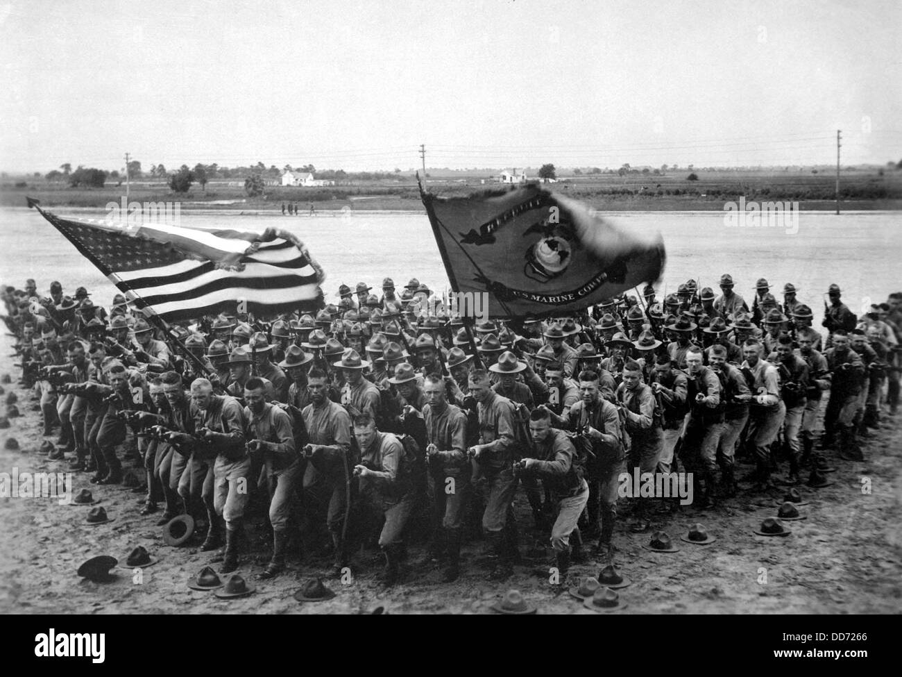 Fierce U.S. Marines. They pose in a tight formation on an American base ...