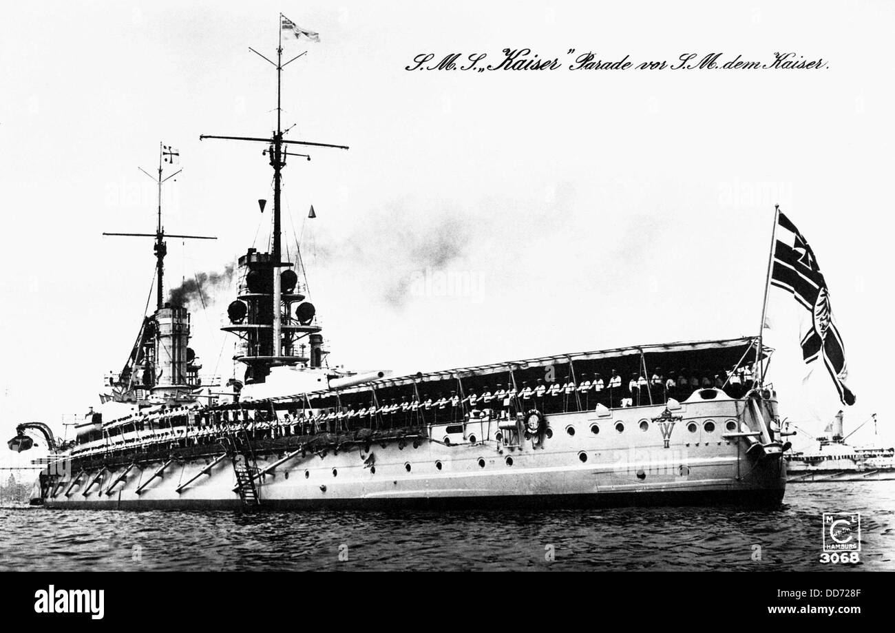 The German battleship 'Kaiser' on parade for Wilhelm II at Kiel ...