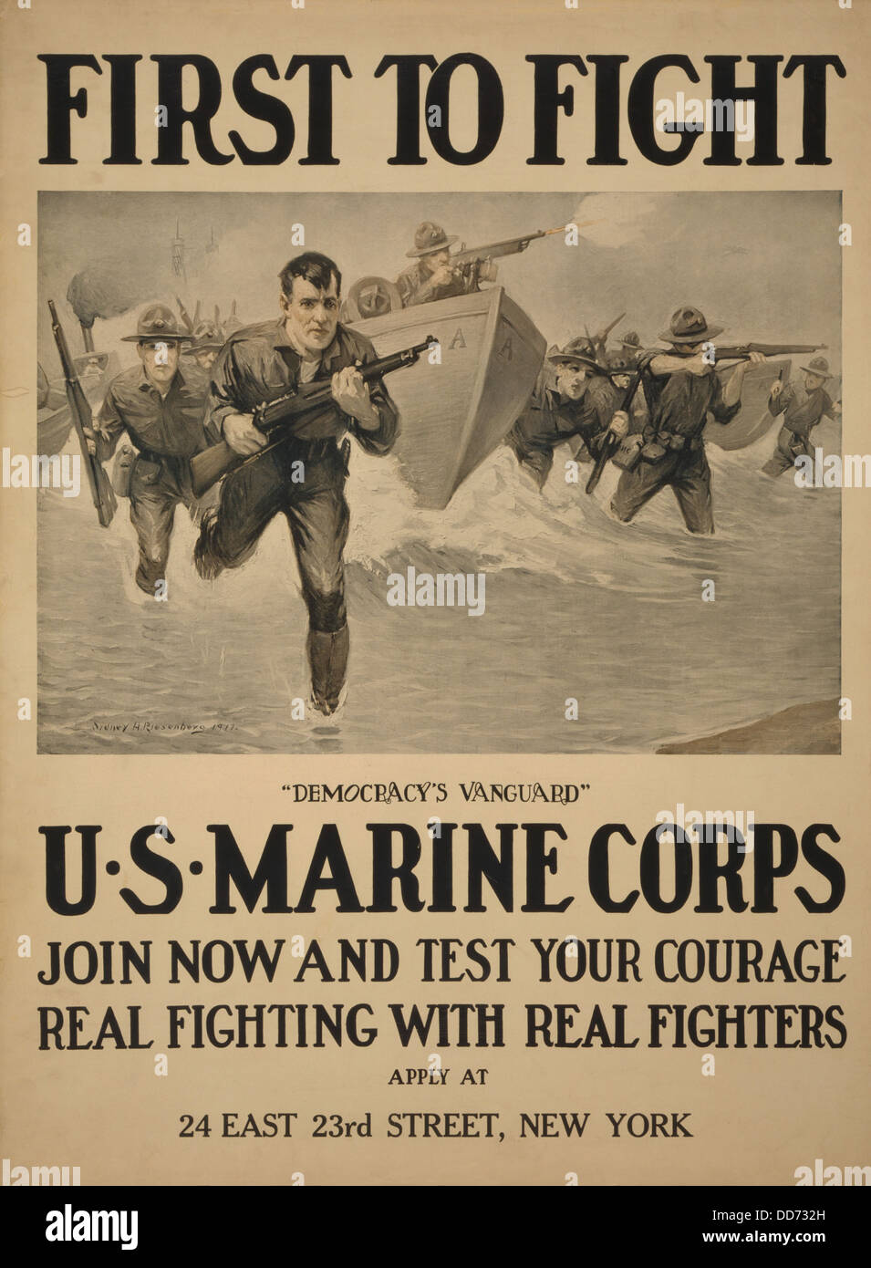 World War 1. American recruiting poster showing marines storming a ...