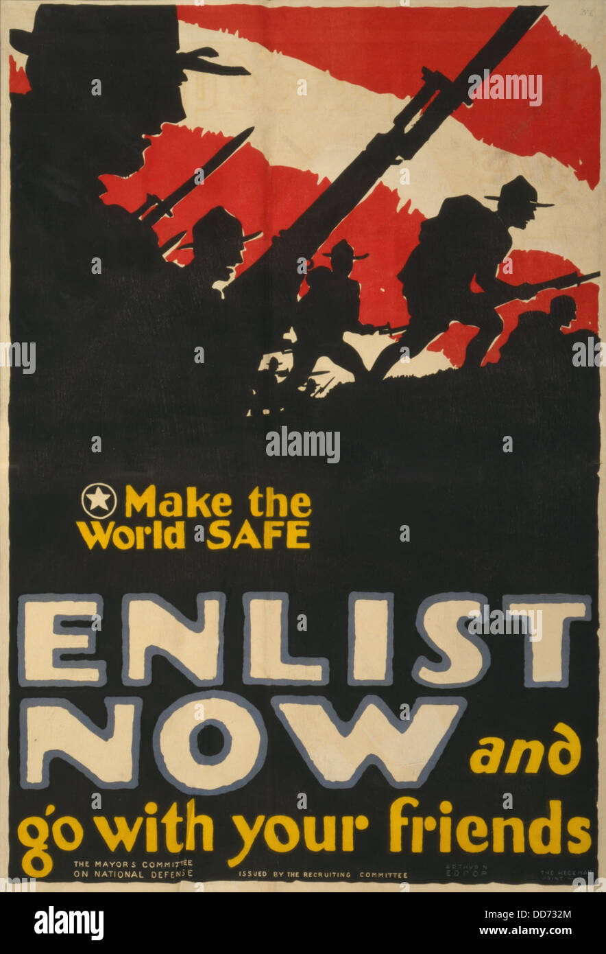 World War 1. U.S. recruiting poster shows troops with bayonets rushing ...